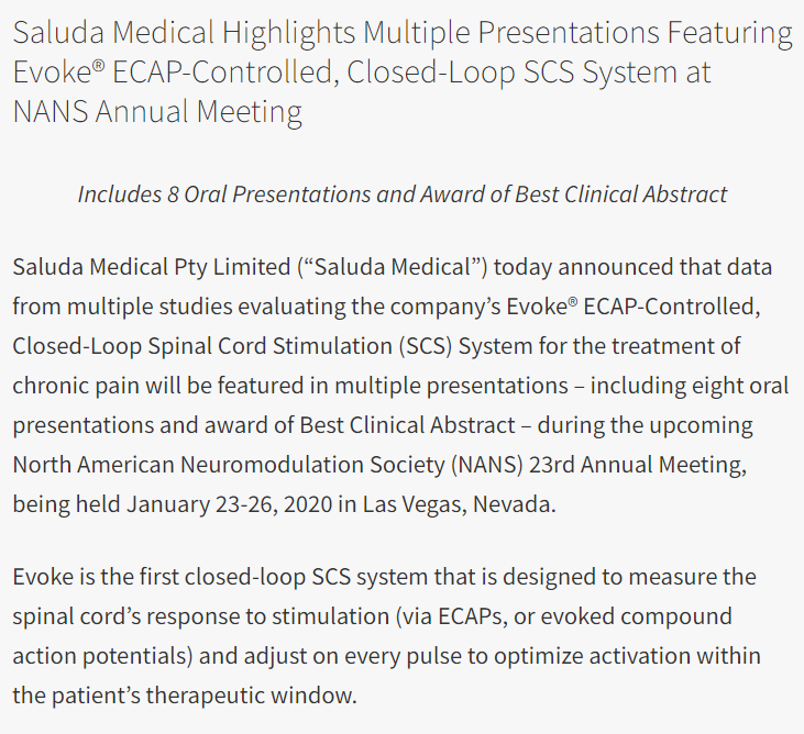 Saluda Medical Highlights Multiple Presentations Featuring Evoke® ECAP ...